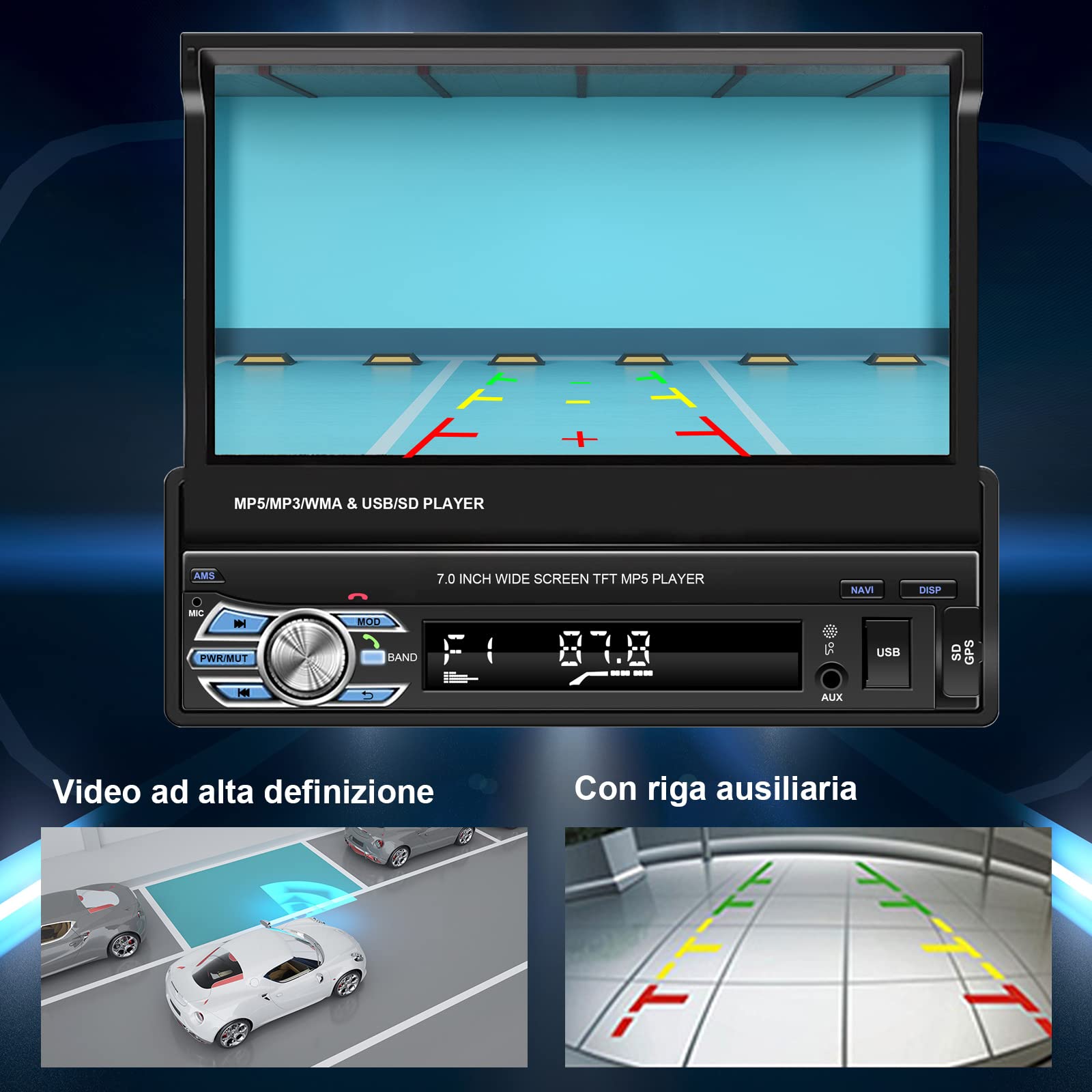 Bluetooth Car Radio GPS Navigation 1 Din 7" MP5 Player Retractable HD ...