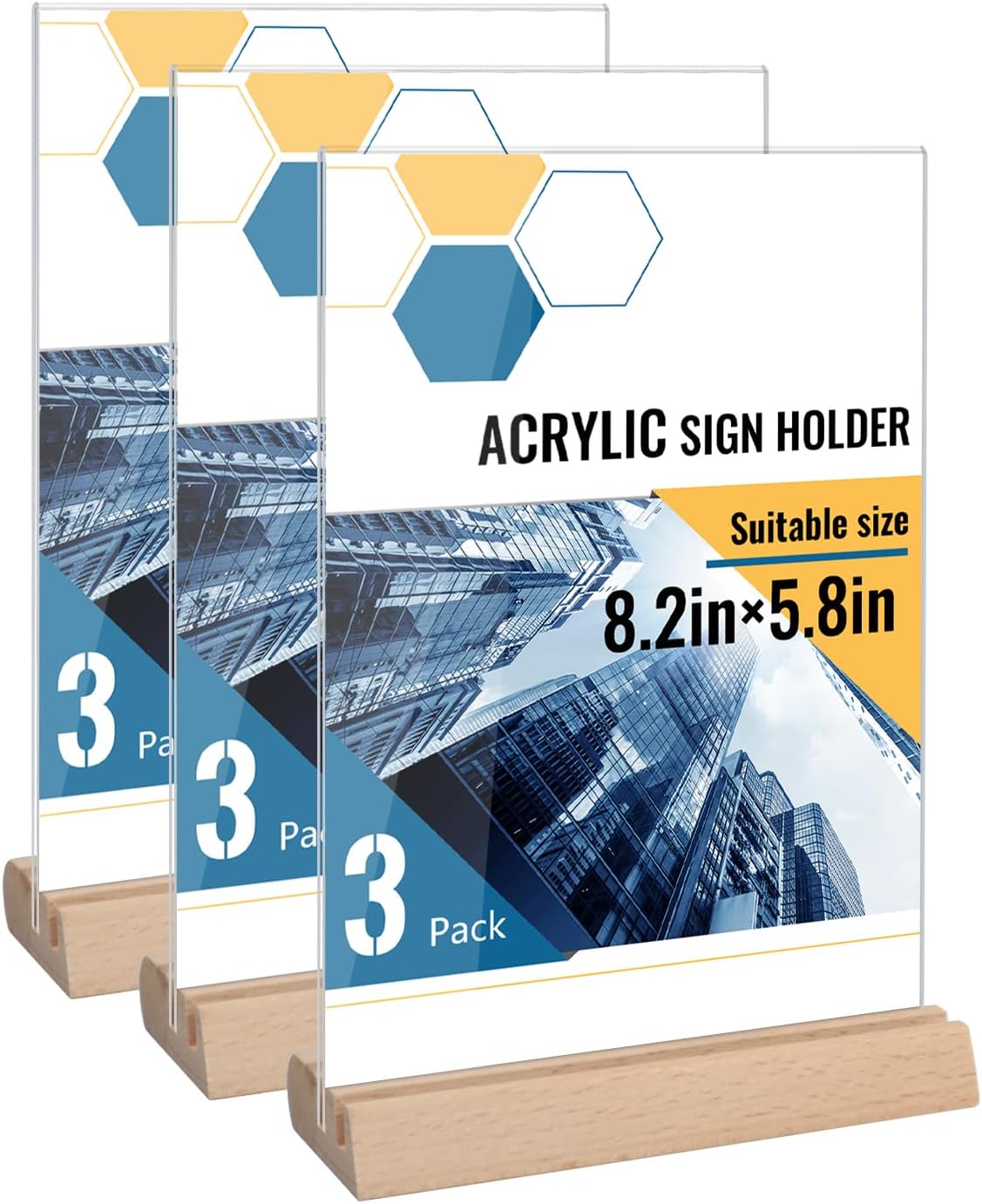 Amazon.com: Huakaile 3Pcs Acrylic Sign Holder 4x6 Wood Base with 2 ...