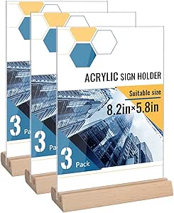 Amazon.com: Huakaile 3Pcs Acrylic Sign Holder 6x8.2 Wood Base with 2 ...