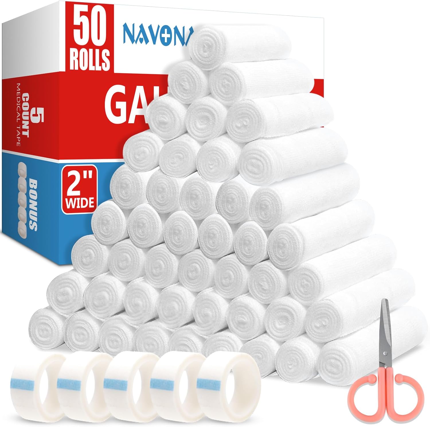 Amazon.com: 50 Pack Gauze Rolls Bandages, 2 in x 4.1 Yards ...