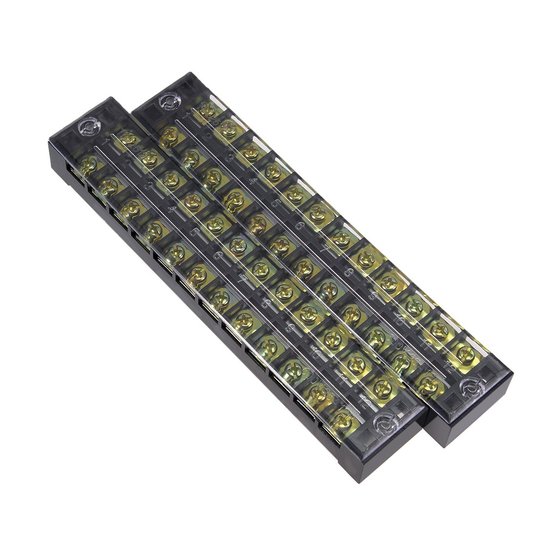 uxcell Dual Rows 12 Positions 600V 25A Cable Barrier Block Terminal ...