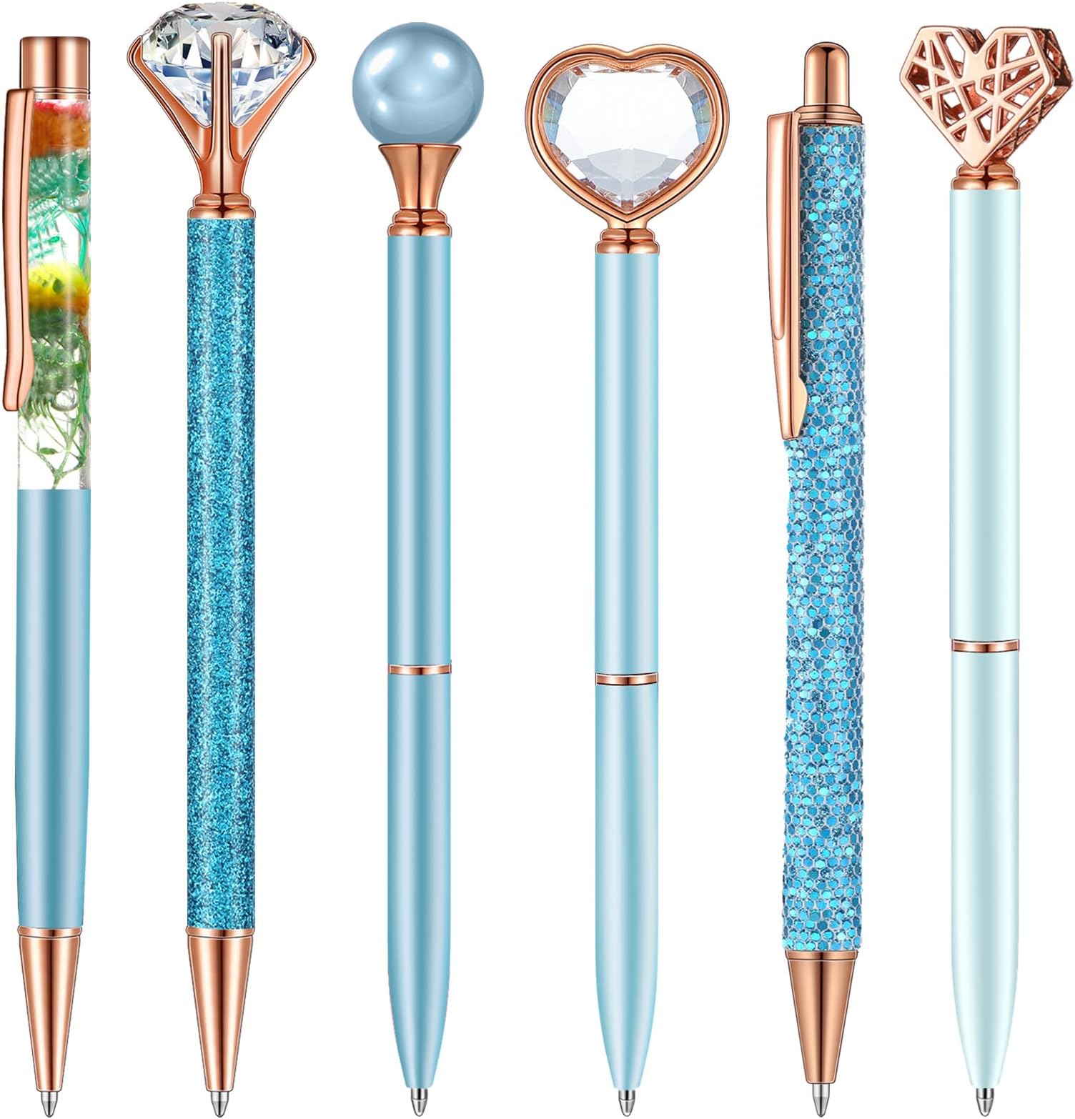 Amazon.com: 6 Pcs Rose Gold Ballpoint Pen Set Include Crystal Diamond ...
