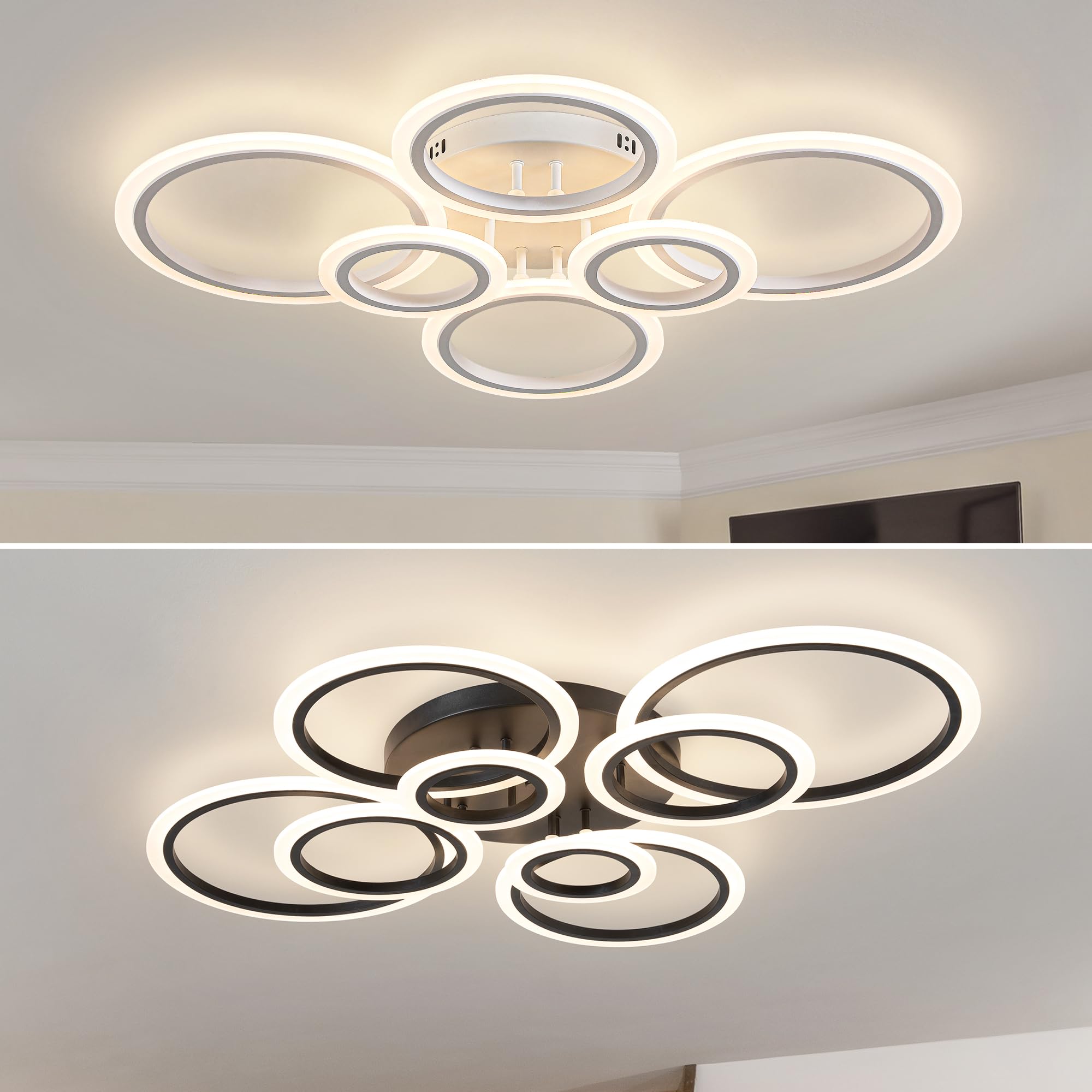 1pc 6 Rings Modern White Light Fixture Ceiling Mount with 1pc 8 Rings ...