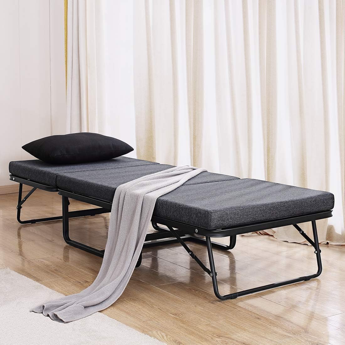 Amazon.com: TATAGO Dual Use Ottoman Folding Bed with Steel Frame Base ...
