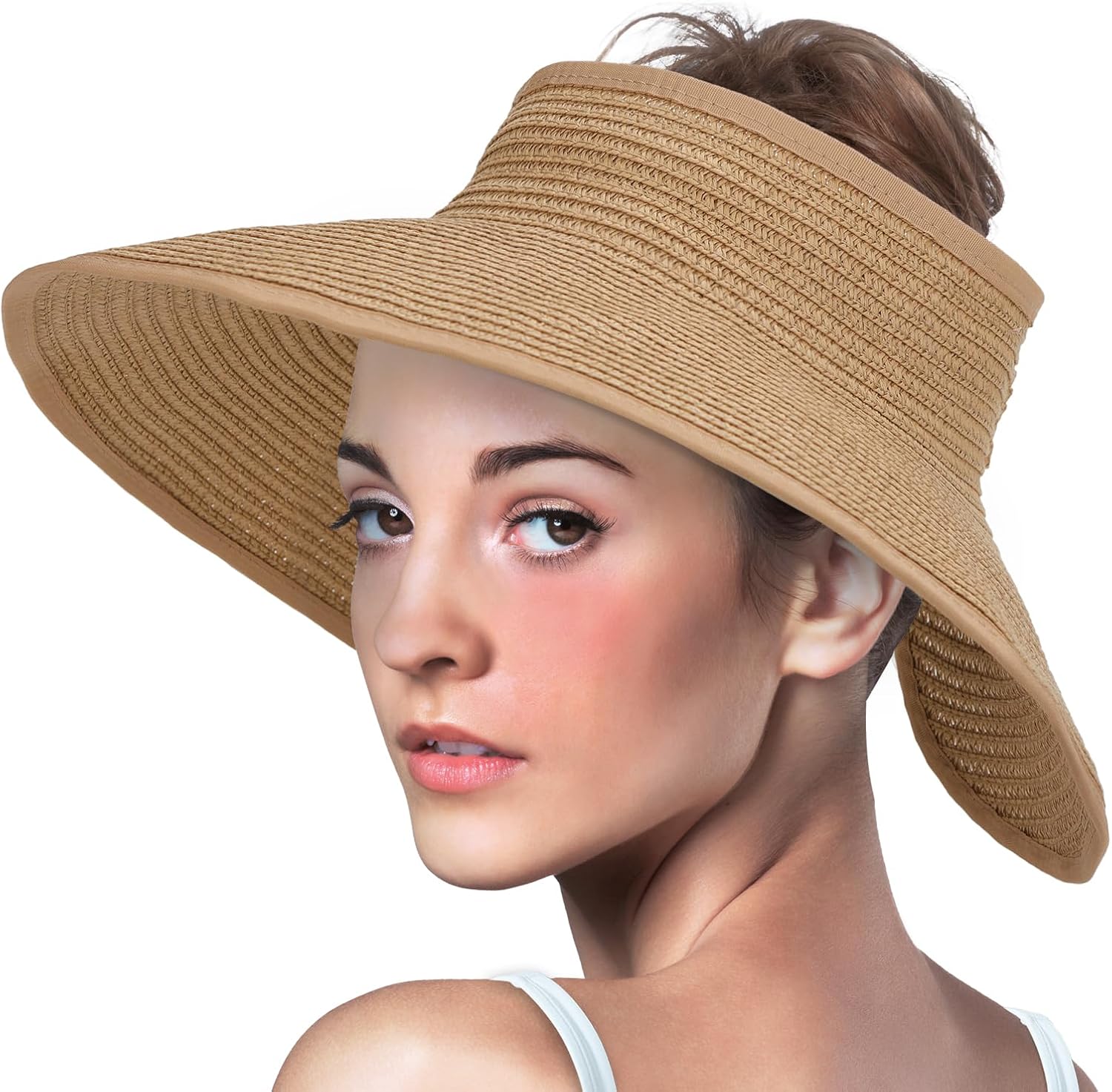 HWSHQY OO Straw Sun Hats for Women,Straw Visor Hat for Women,Travel ...