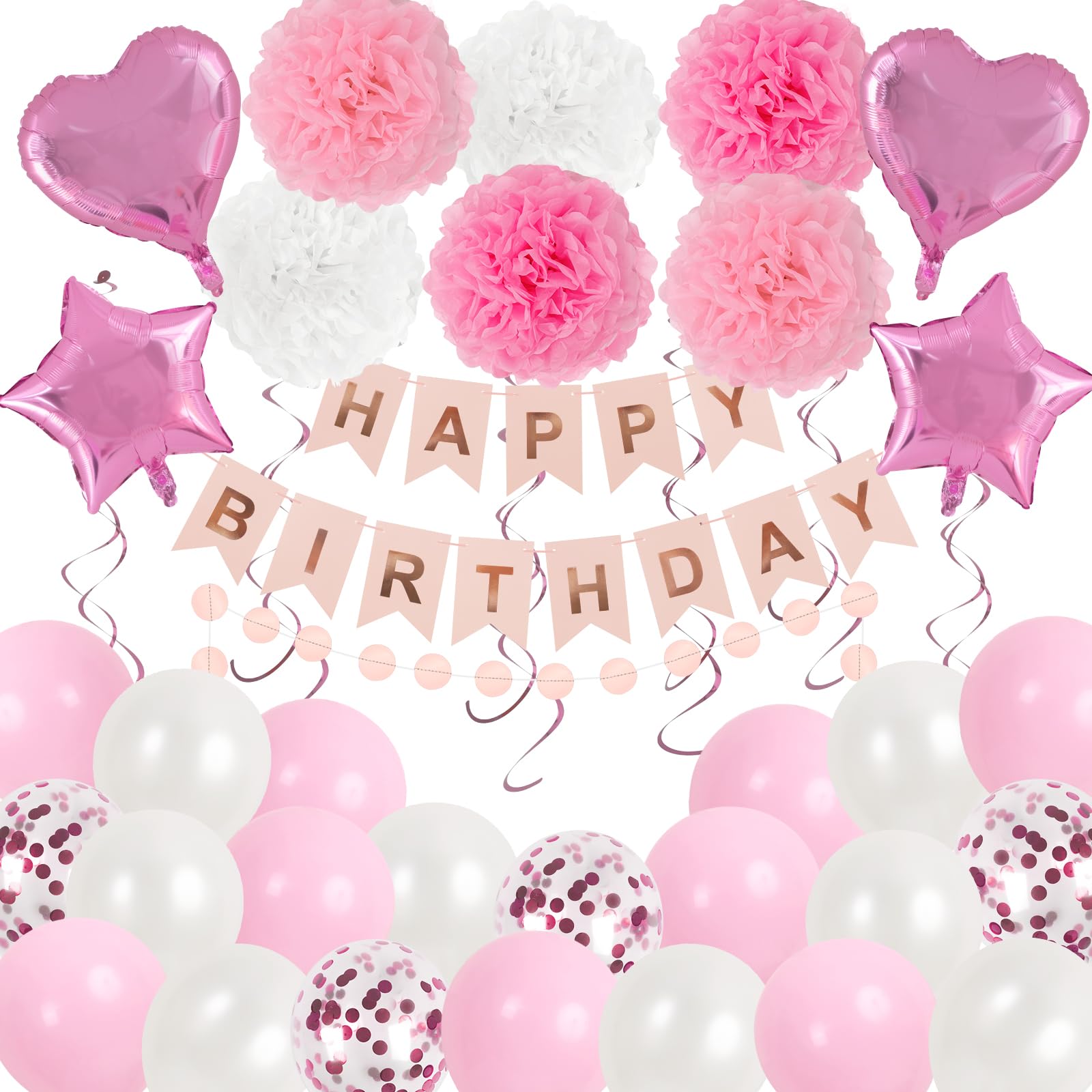 Amazon.com: RUBFAC Pink Birthday Decorations,Pink Party Decorations for ...