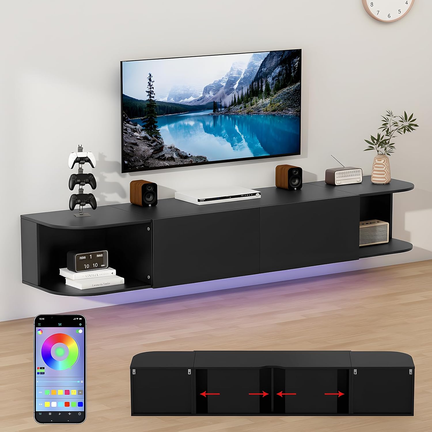 180CM LED Floating TV Stand Cabinet for 65in TV,Wall Mounted TV Stand ...