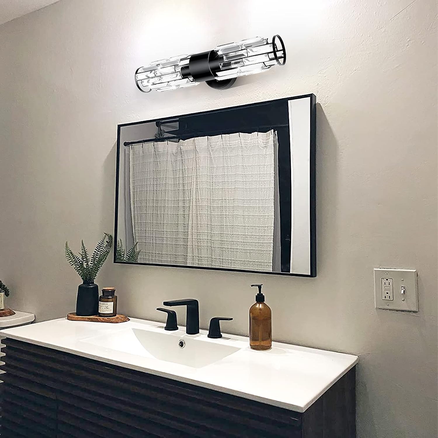 Buy OKELI Crystal Bathroom Light Fixtures Black Wall Sconces Modern ...