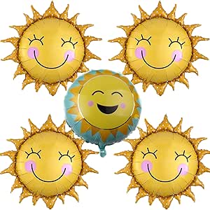 Amazon.com: Sun Foil Balloons Party Supplier 5pcs Sunshine Smile Mylar ...