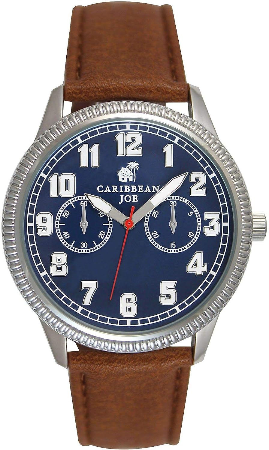 Caribbean Joe Mens Blue Face & Brown Strap Watch One Size Brown/Blue ...