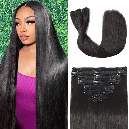 Amazon.com : Clip in Hair Extensions Real Human Hair Clip ins 100% ...
