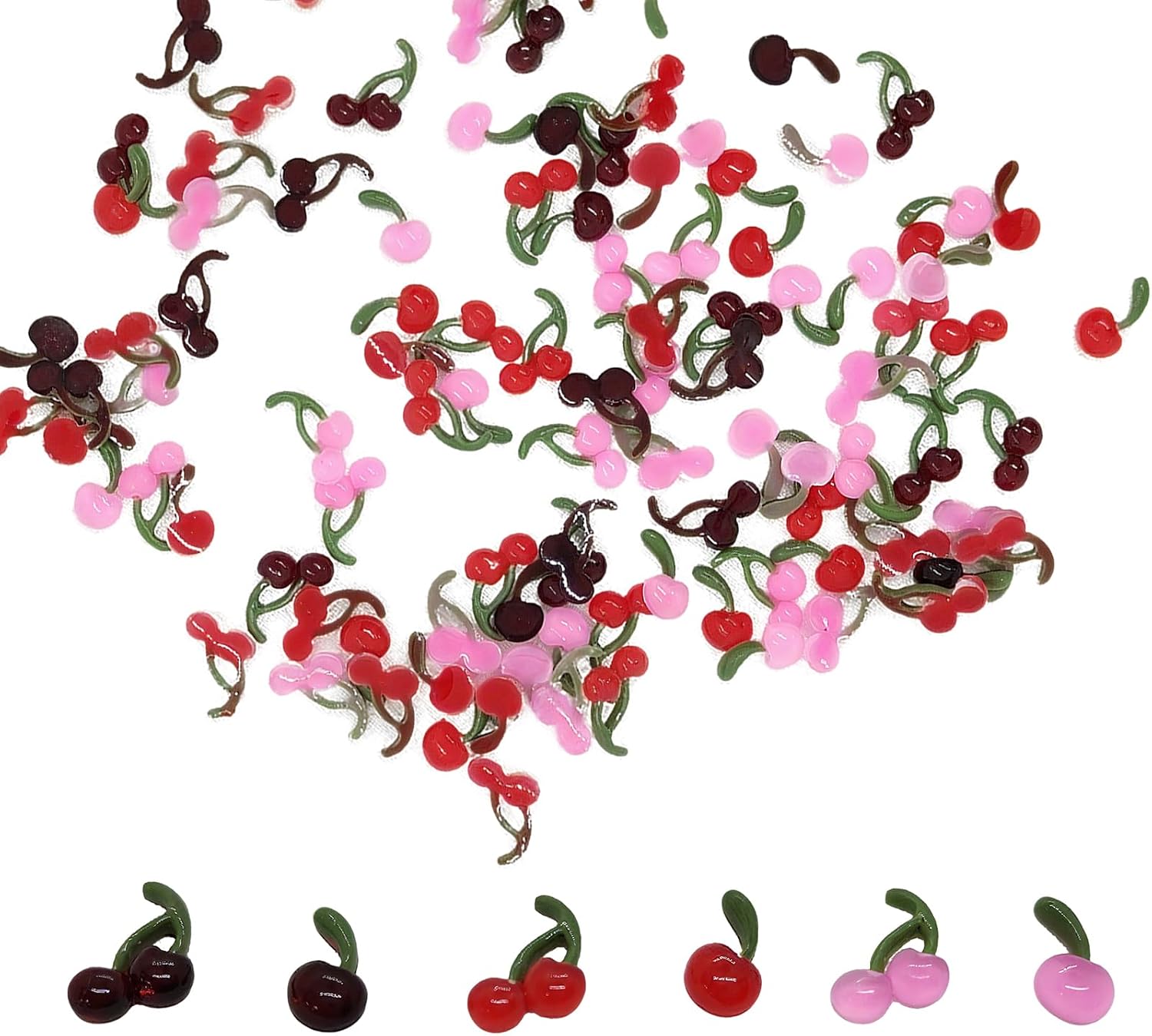 Amazon.com: OKKRMGZ 100PCS Cherry Nail Charms for Nails 3D Mini ...