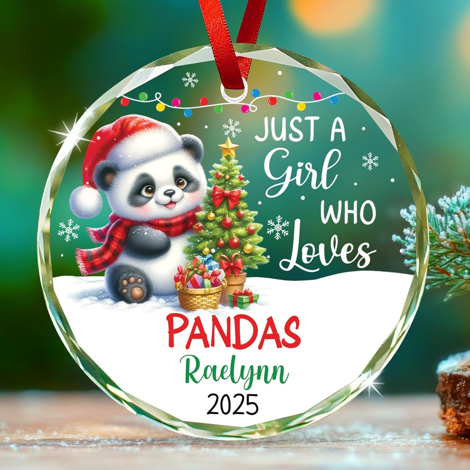 Amazon.com: Personalized Just a Girl Who Loves Pandas Glass Ornament ...