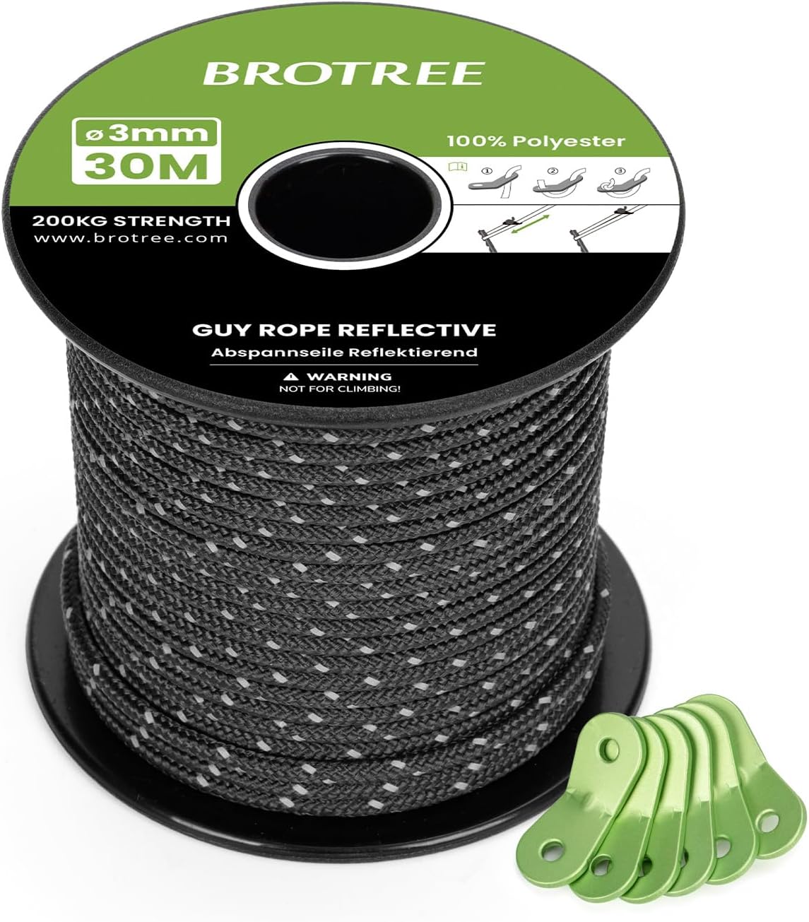 BROTREE Tent Guy Rope 3mm 30m Reflective Guy Line Heavy Duty Guide Rope ...