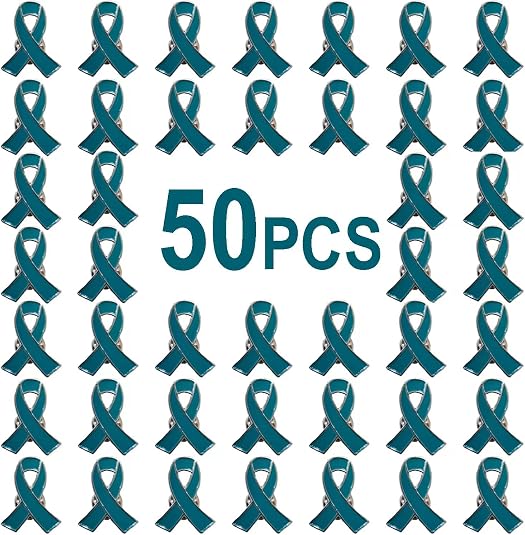 Amazon.com: 50 Pieces Teal Ribbon Pins Teal Awareness Lapel Brooches ...