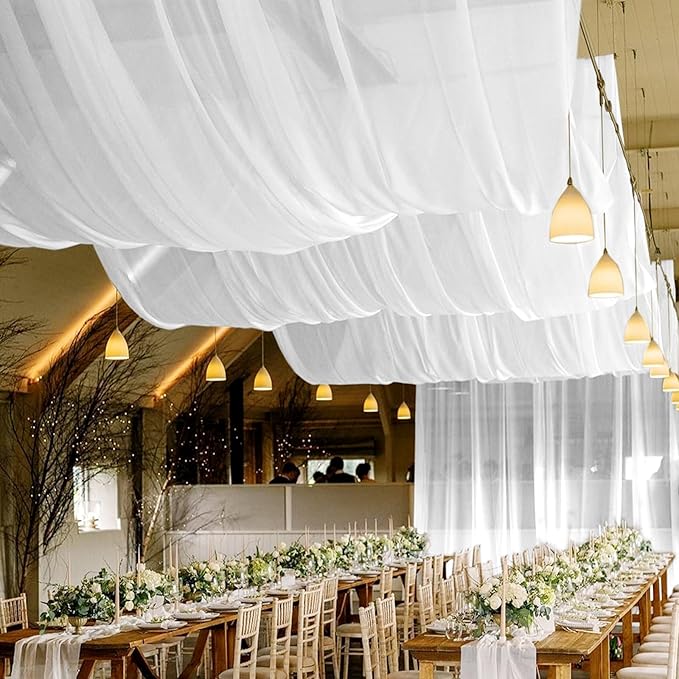 Amazon.com: 2 Panels White Ceiling Drapes for Wedding Ceiling Drapes ...