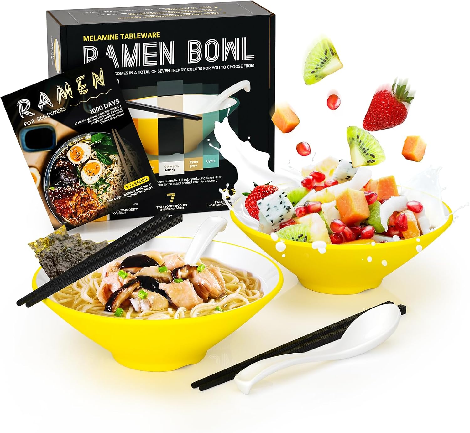 Amazon.com: Ramen Bowls Set of Plastic,2 Sets of 20oz Double-sided ...