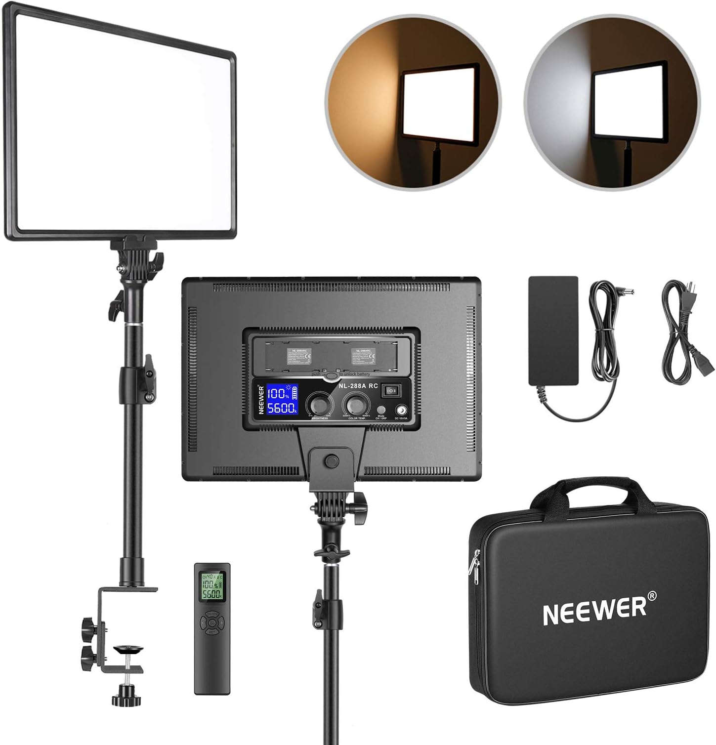 Amazon.com : Neewer Desk Mount LED Video Light with C-clamp Stand and 2 ...