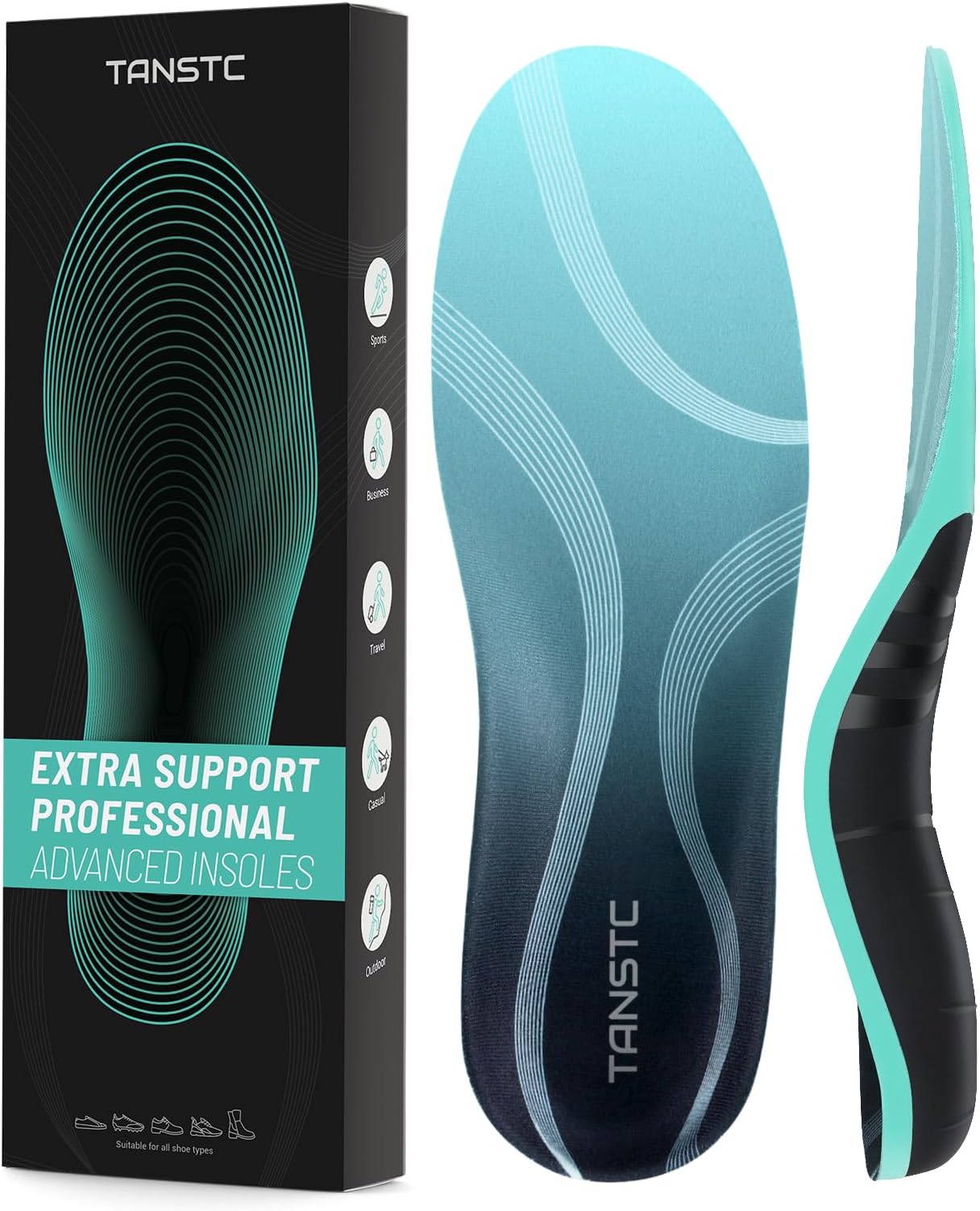 Amazon.com: TANSTC High Arch Support Insoles for Shoes - Reduce Foot ...