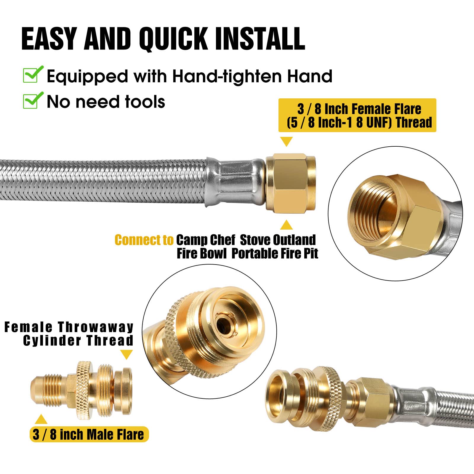 Quick Connect Propane Hose RV 1/4" LP Gas Quick Disconnect With Plug