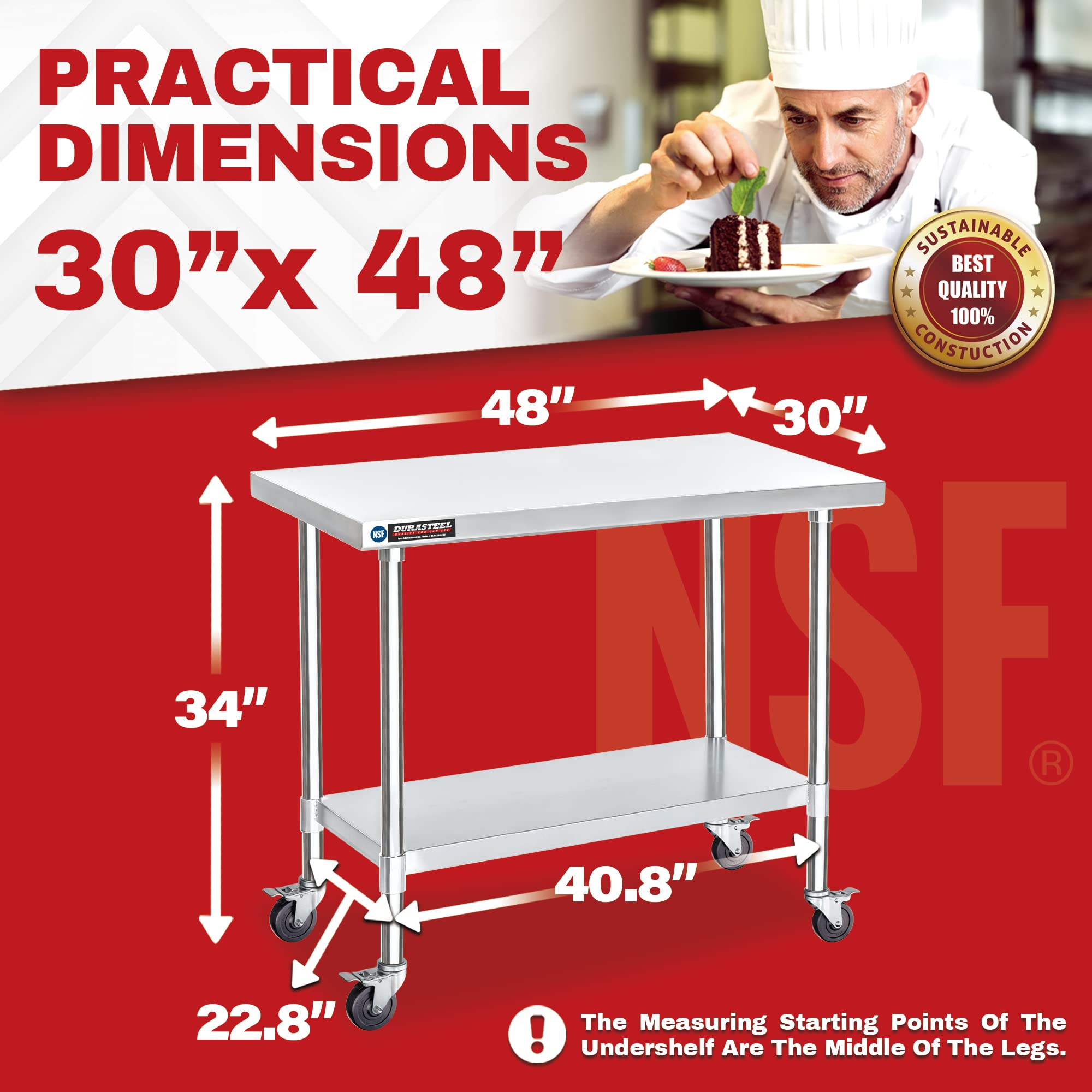 Snapklik.com : DuraSteel 30x48 NSF Stainless Steel Cart - Heavy Duty ...