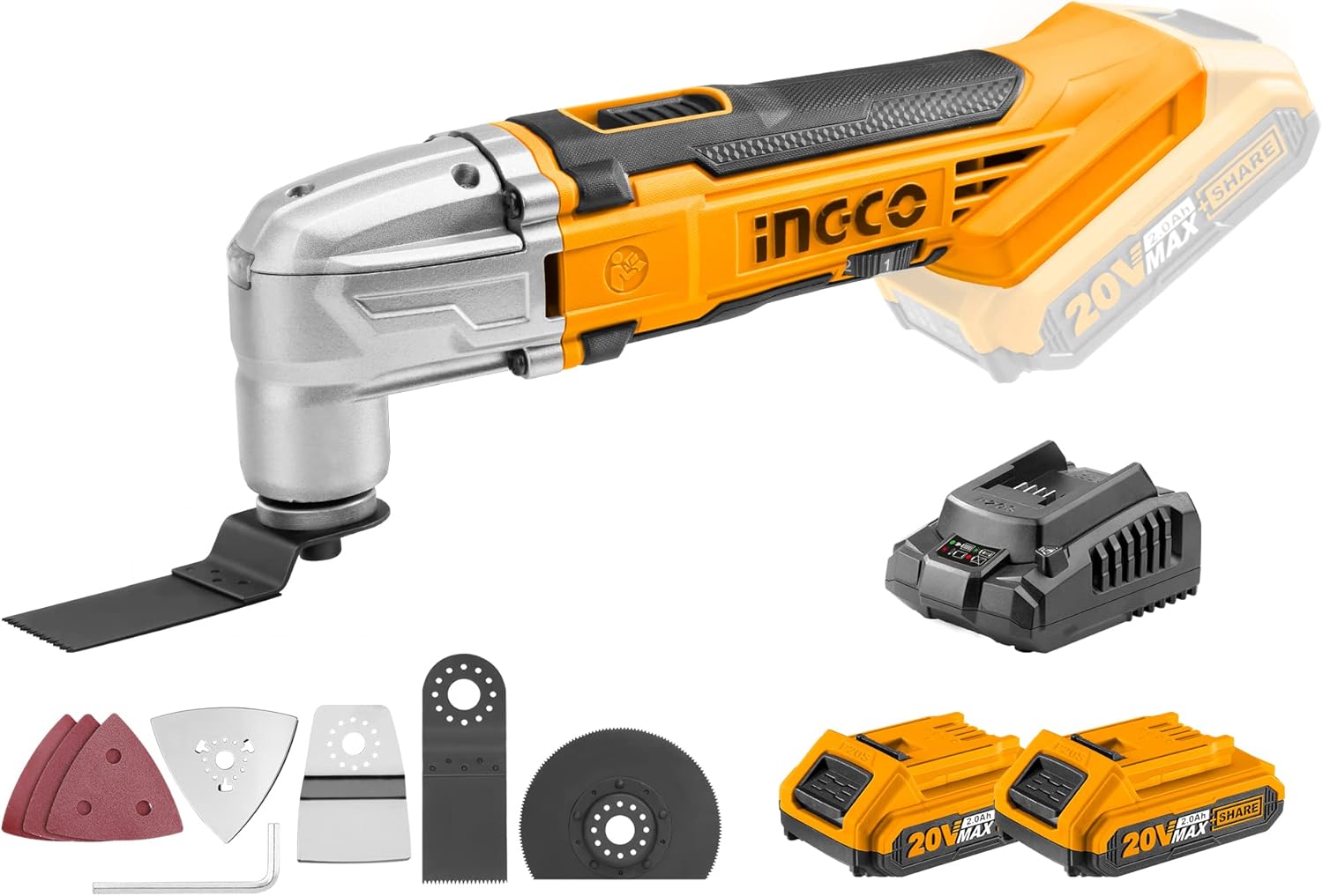 INGCO Lithium-Ion 20V Multi Tool with 2pcs 2.0Ah Battery and Charger ...