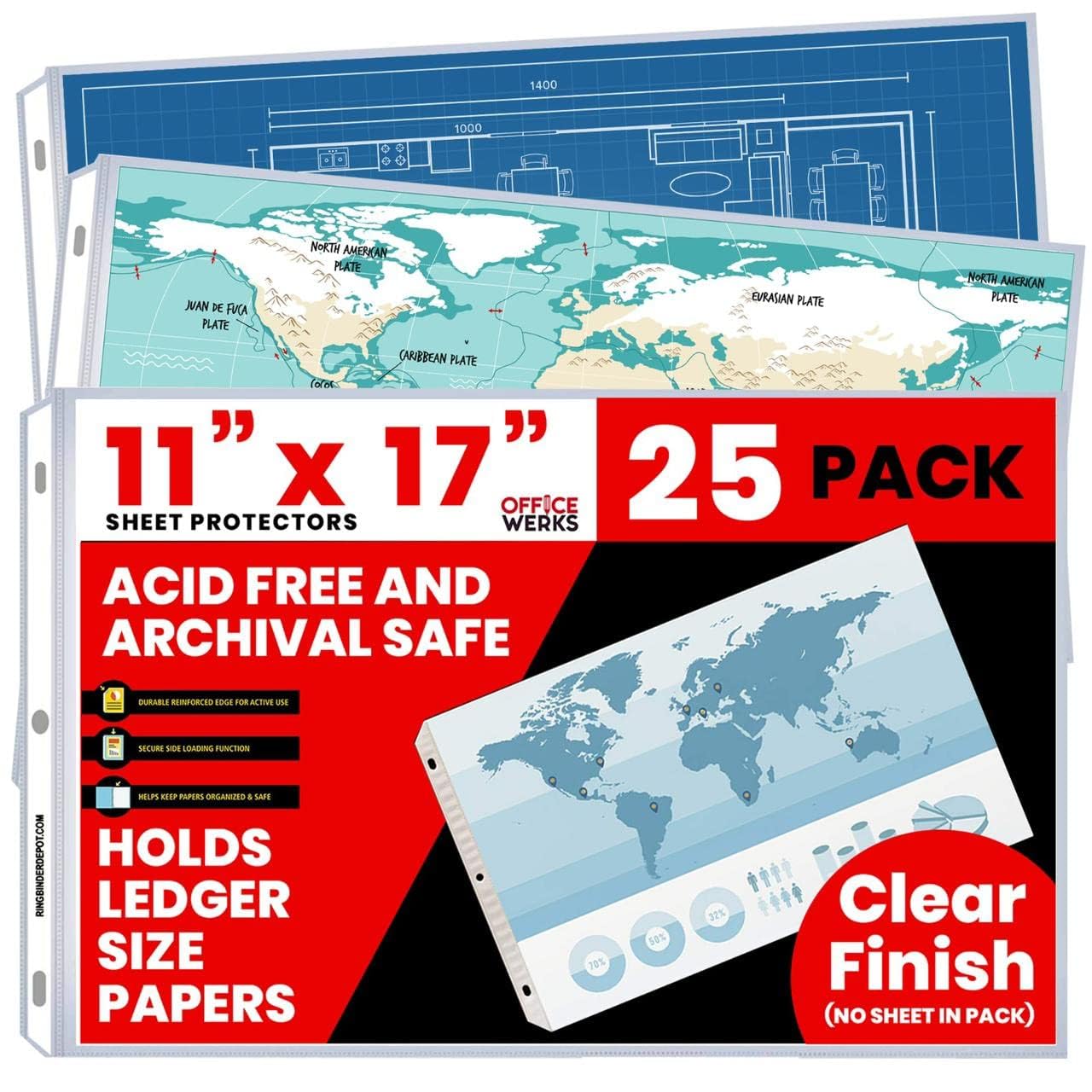 Amazon.com : 11 x 17 Sheet Protectors, Landscape View, 25 Pack, Side ...
