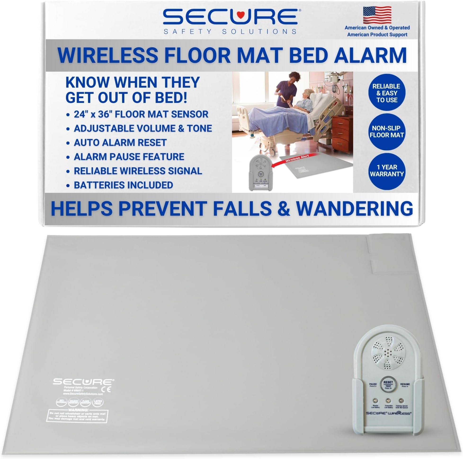 Amazon.com: Secure Wireless Floor Mat Bed Alarm for Seniors - Wireless ...