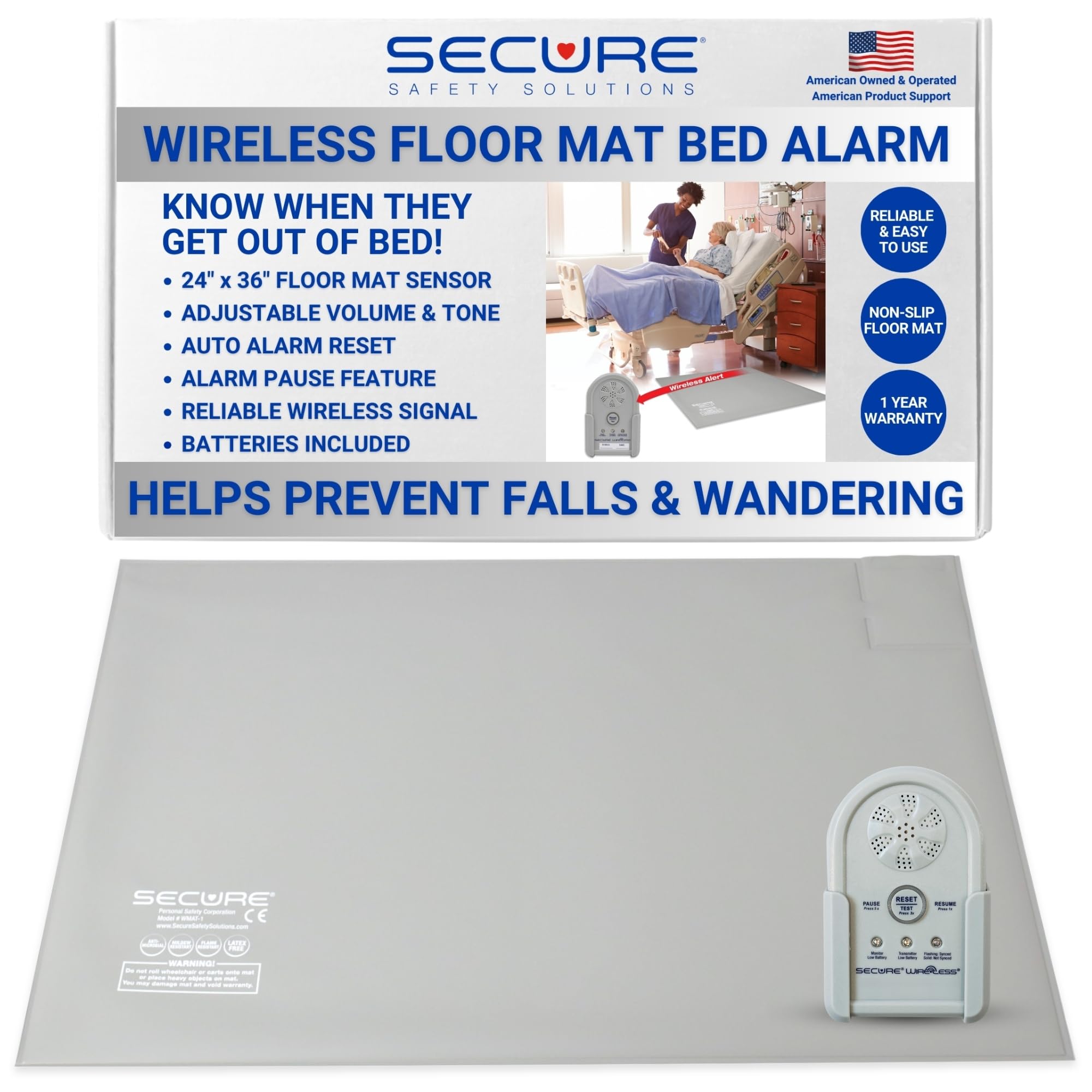 Amazon.com: Secure Wireless Floor Mat Sensor Bed Alarm for Elderly ...