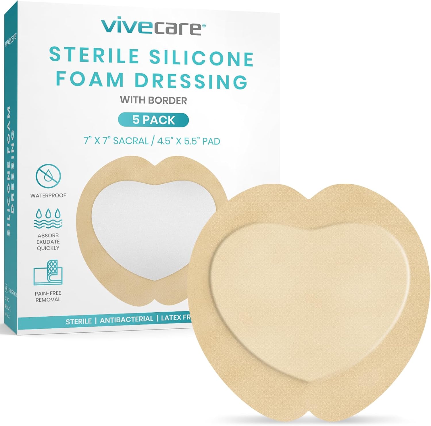 Amazon.com: ViveCare Sacral Silicone Foam Dressing 7x7 With Border ...