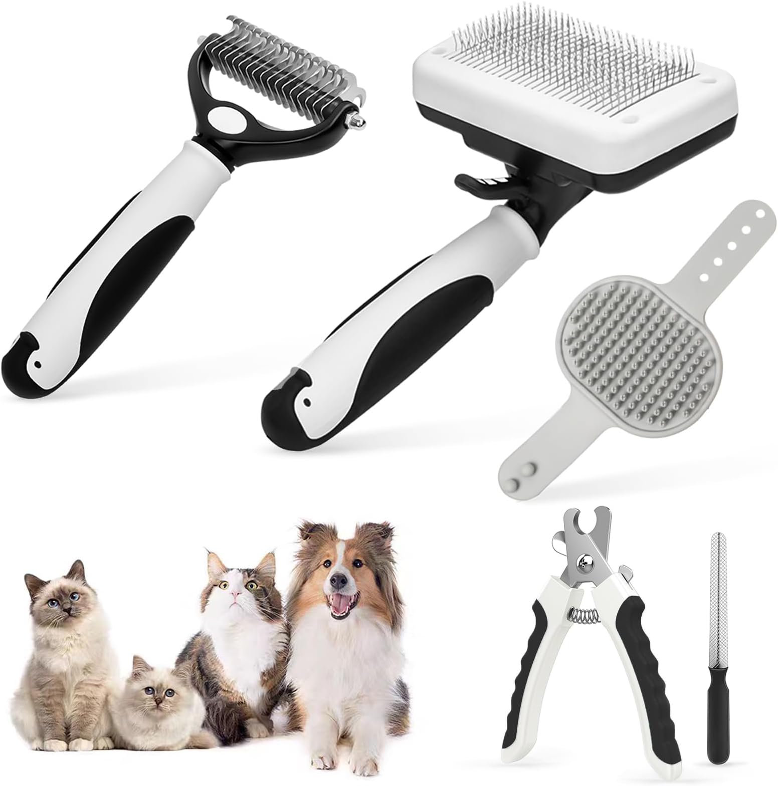 Amazon.com: Self-Cleaning Slicker Brush, 5PCS Dog Grooming Kit, Double Sided Undercoat Rake ...