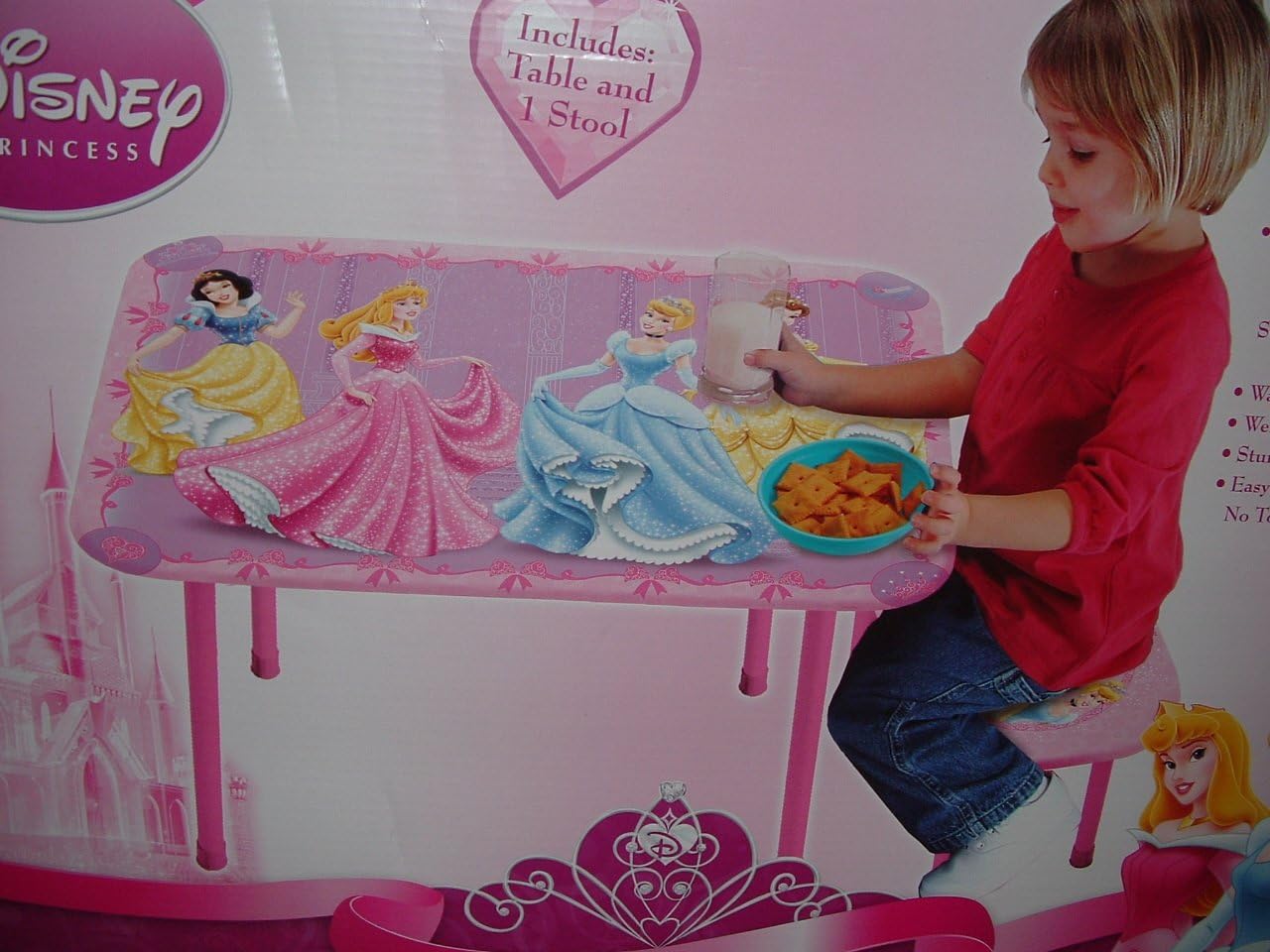 Amazon.com: Disney Princess Washable Pink Vinyl Table & Stool Set ...