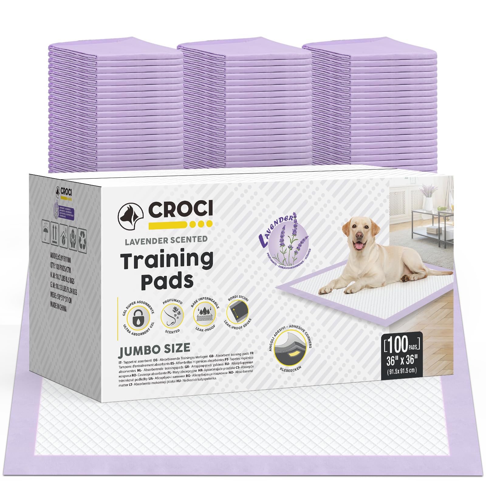Amazon.com: CROCI Dog Pads 100 Pack 36"x36" Jumbo Size Lavender Scented ...