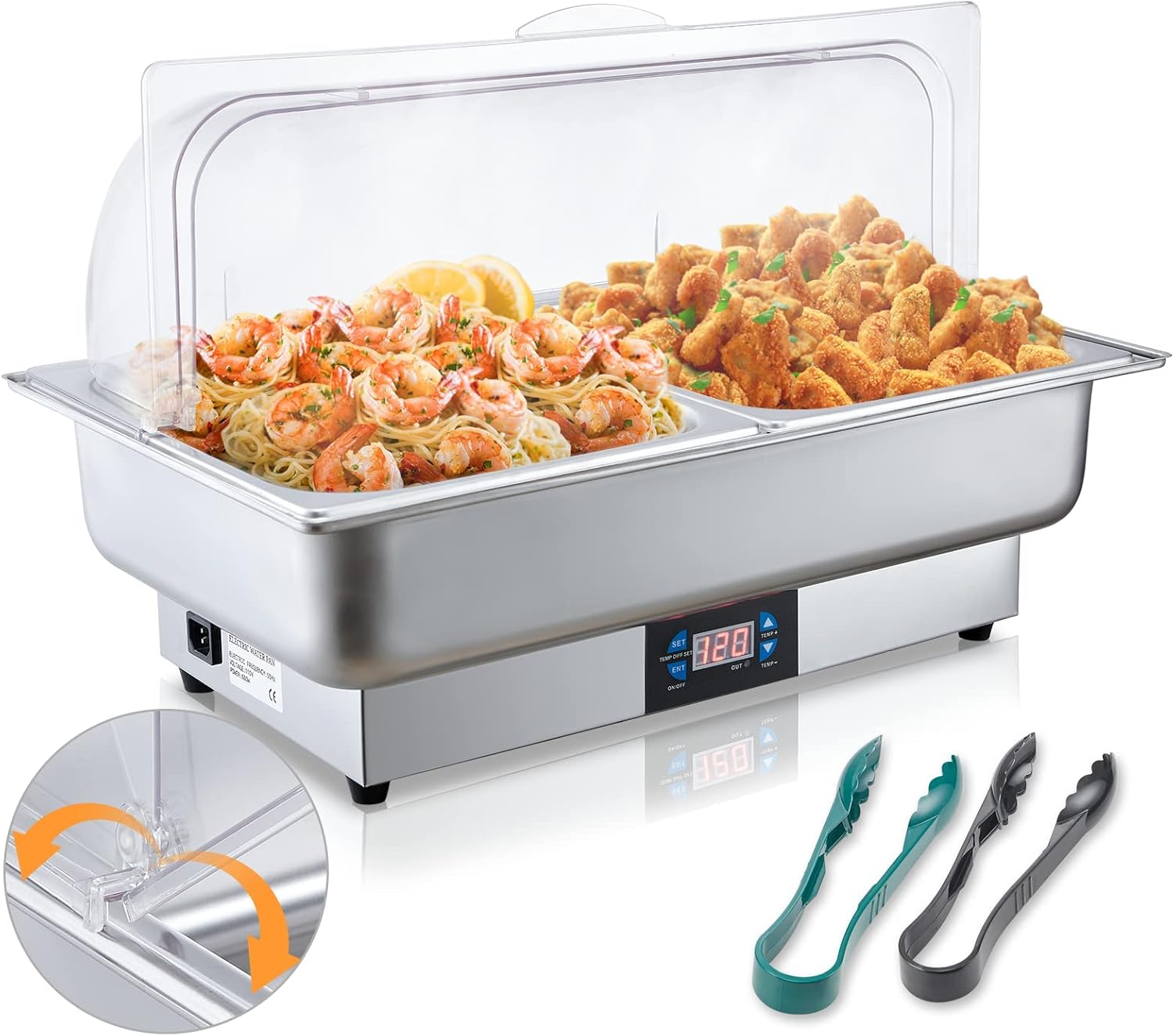 Buy Electric Chafing Dish 9 QT Adjustable 0°C~100°C Roll Top Half Size ...