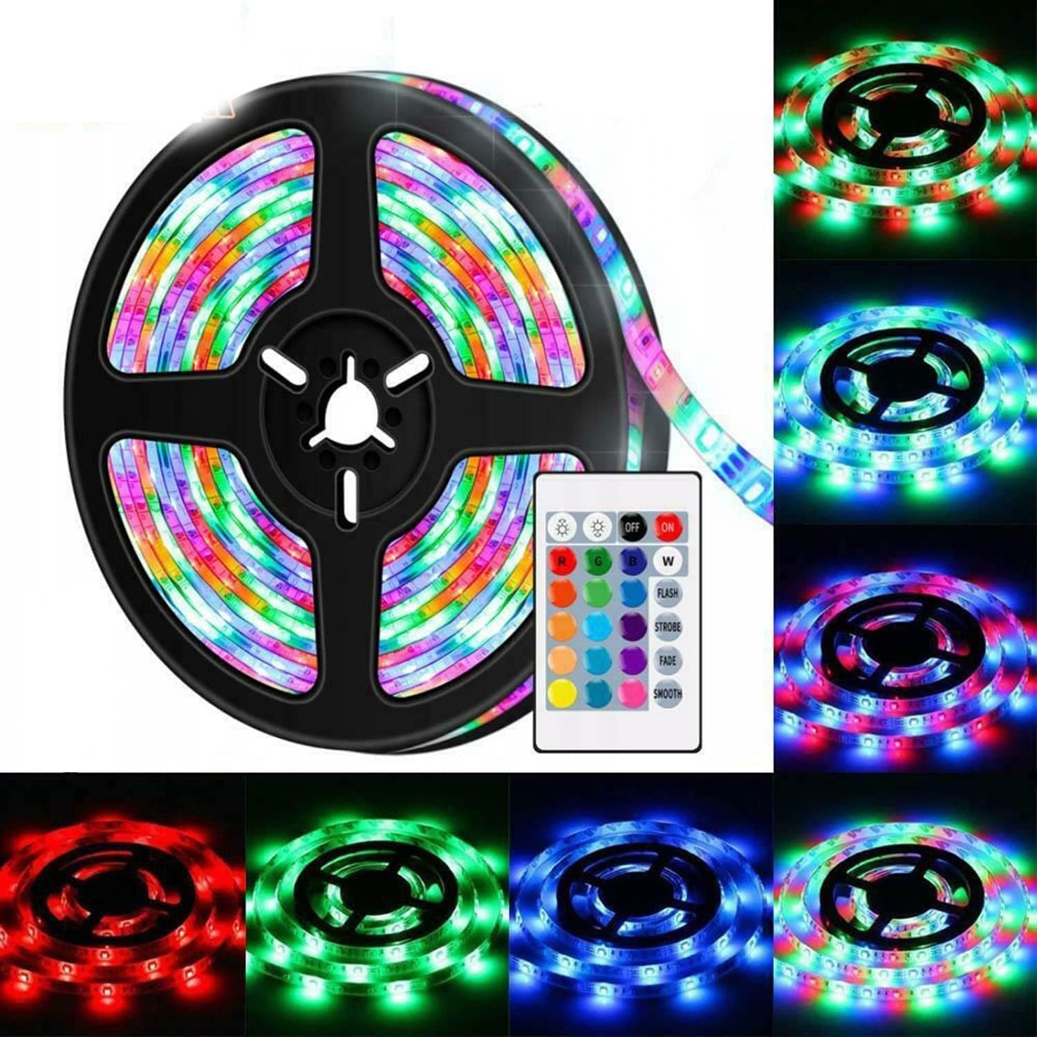 5M LED Strip USB LED Strip Lights with Remote Control Button, TV ...