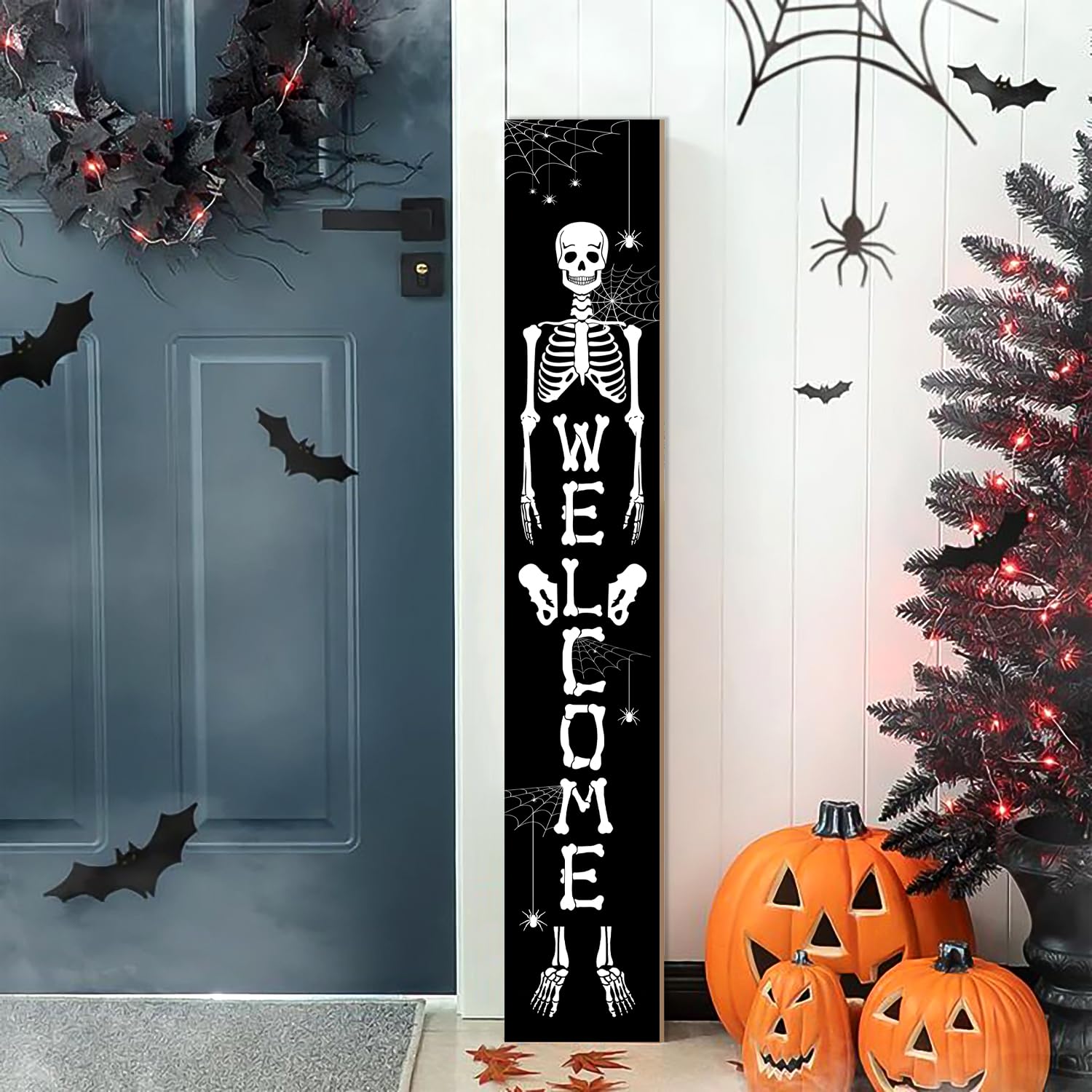 Amazon.com : Halloween Porch Sign Welcome Sign Skull Wooden Hanging ...