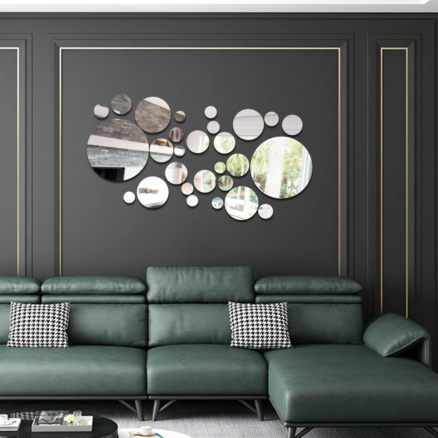 Amazon.com: KIMOBER 34PCS Round Silver Acrylic Mirror Wall Stickers ...