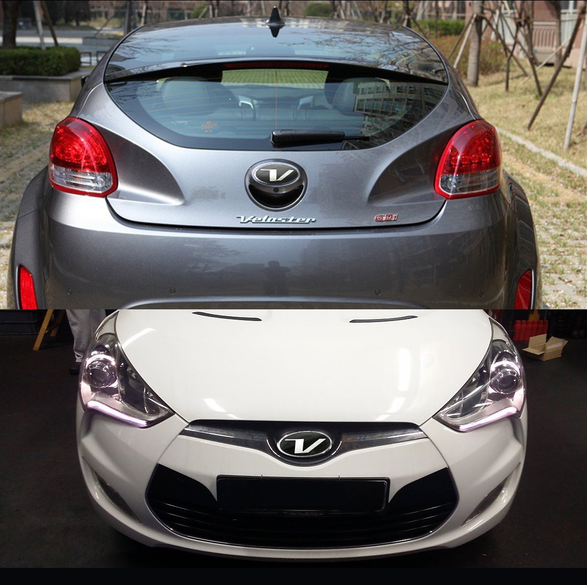 Front Grille + Rear Trunk Emblem Badge V Style Logo Carbon Black Sirver ...