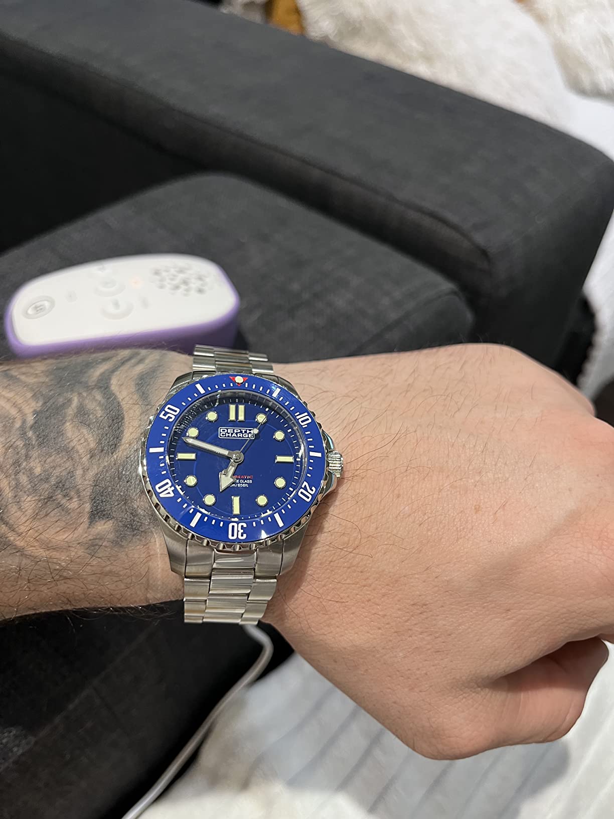 DEPTH CHARGE Mens 40mm Automatic Watch in Blue with Analogue Display ...
