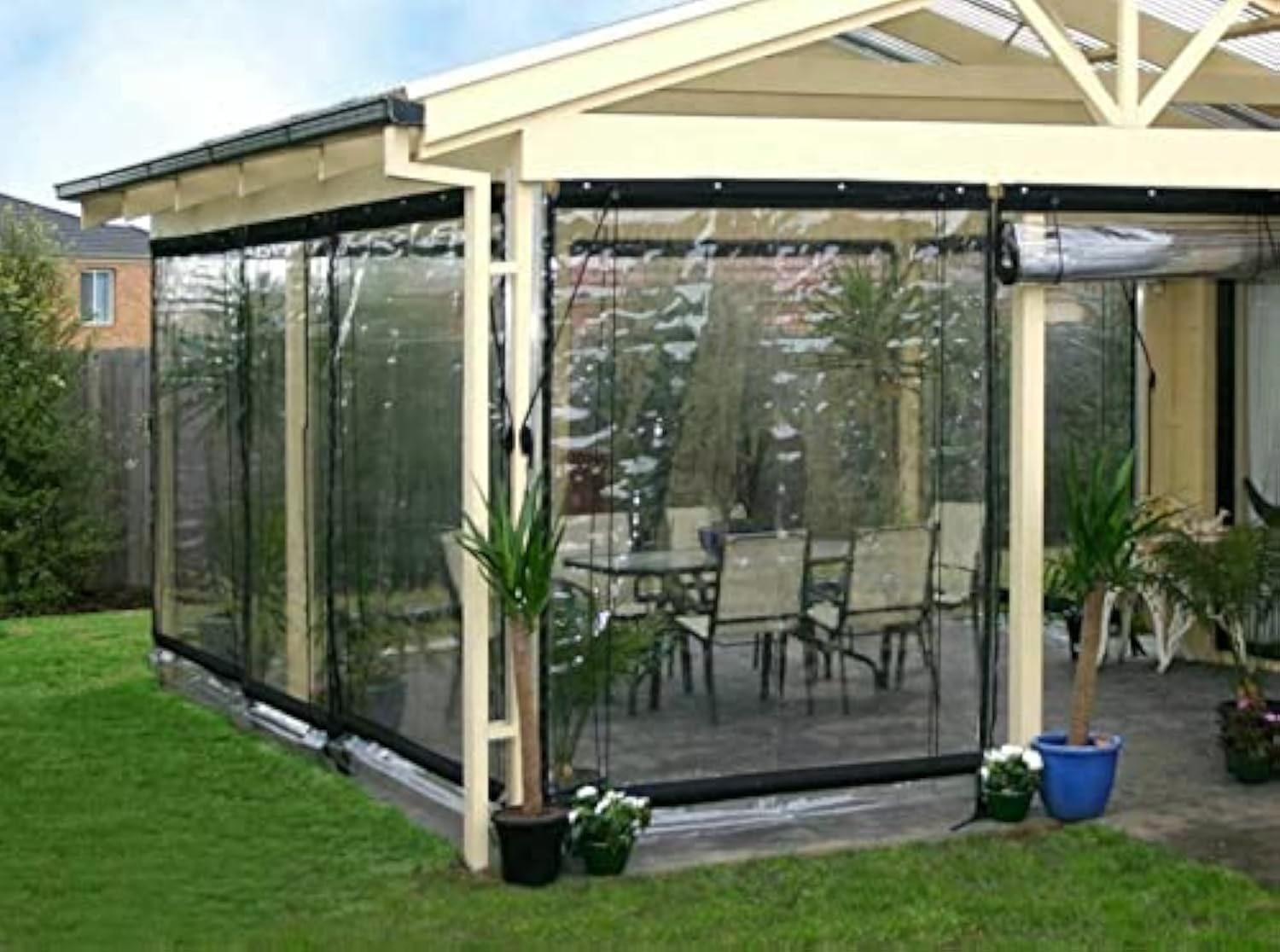 Vinyl Patio Enclosures Roll Up Clear Exterior Roller Shades Waterproof