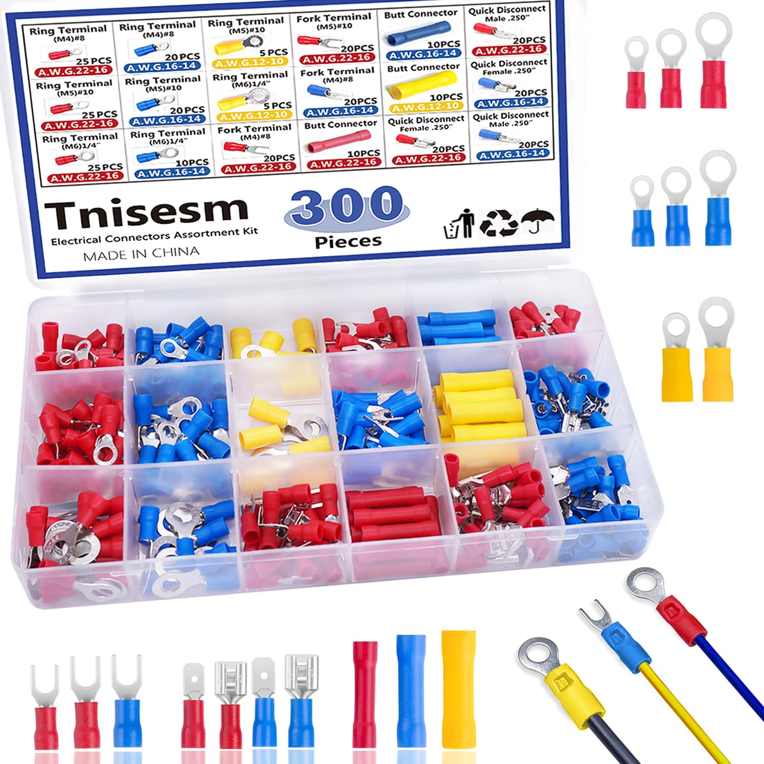 Tnisesm/300PCS Insulated Wire Crimp Connectors Assortment Kit with Ring ...