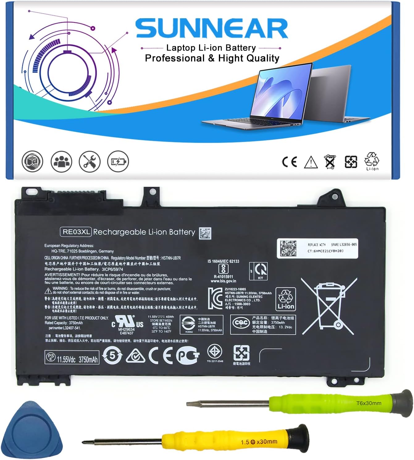 Amazon.com: Fully. RE03XL Replacement Battery Compatible with HP ...