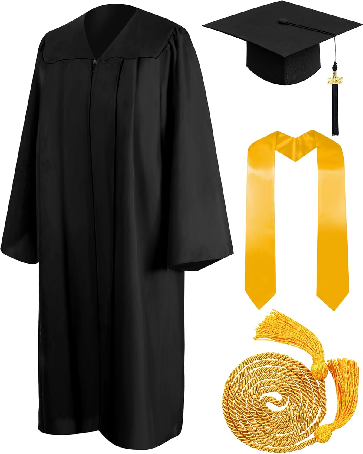 ONESING Graduation Cap and Gown 2024 Set with Tassel Honor Cord Matte ...