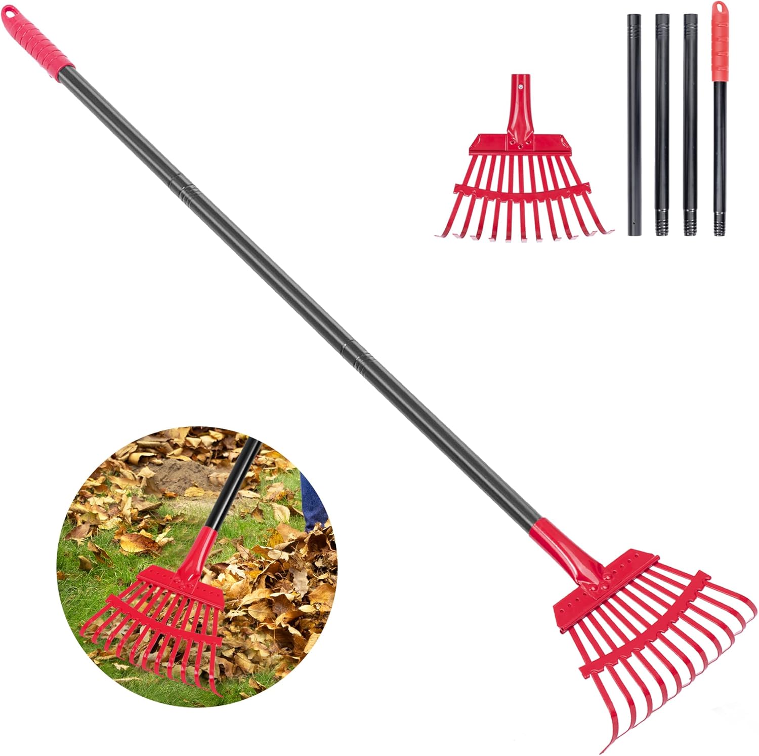 Amazon.com : Garden Leaf Rake with 60 Inch Adjustable Long Steel Handle ...