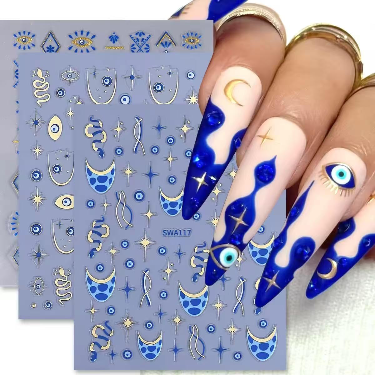 Amazon.com: 6 Sheets Star Evil Eye Nail Stickers Gold Star Snake Summer ...