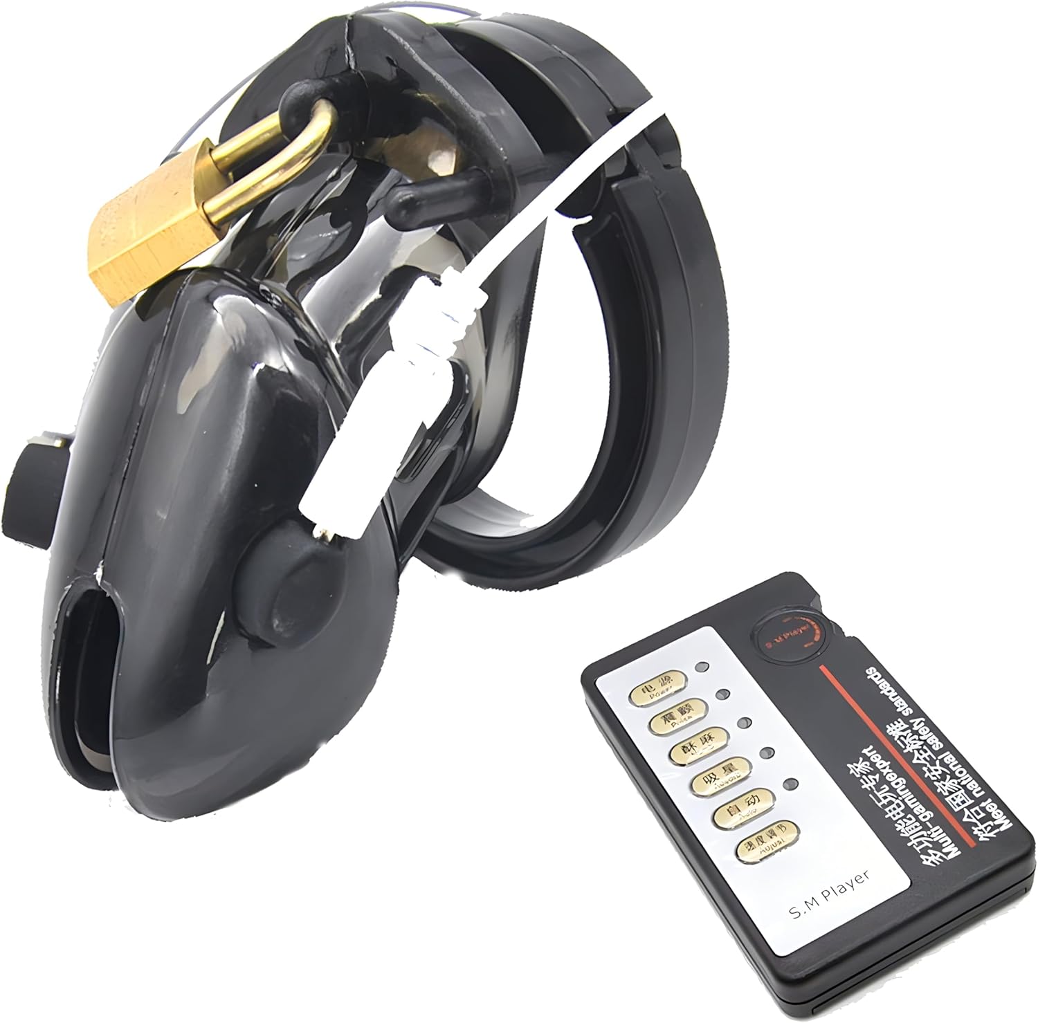 Male Chastity Cage Set with Electric Shock Host Adjustable Plastic ...