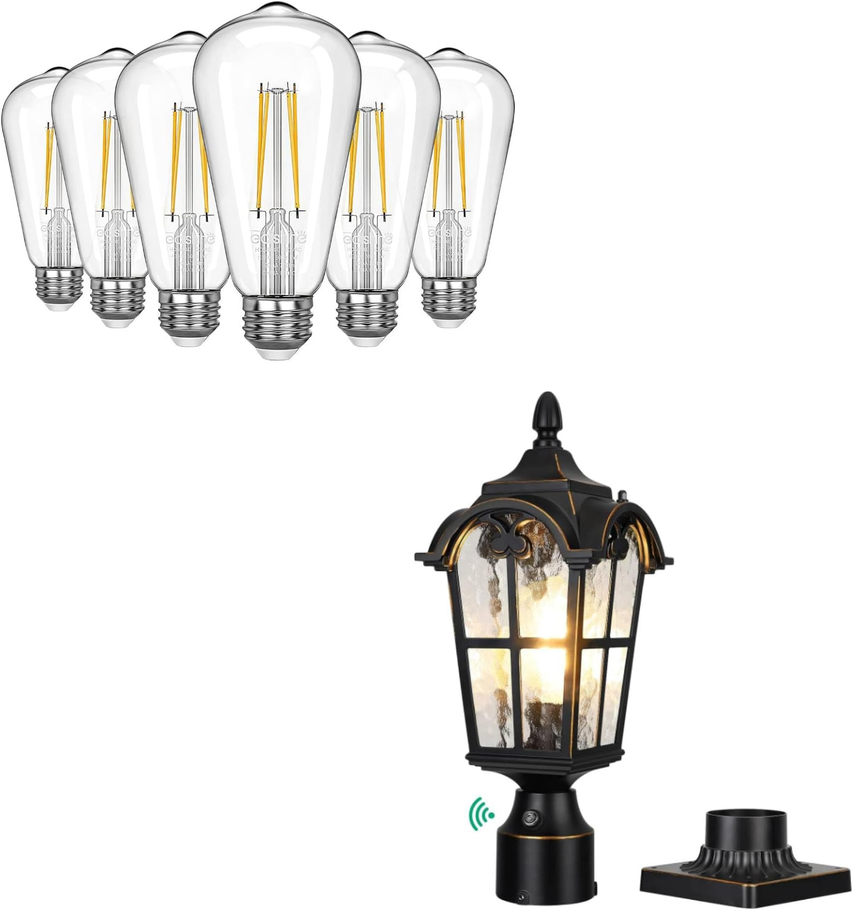 EDISHINE Dusk to Dawn Outdoor Post Light with Pier Mount Base, Black ...