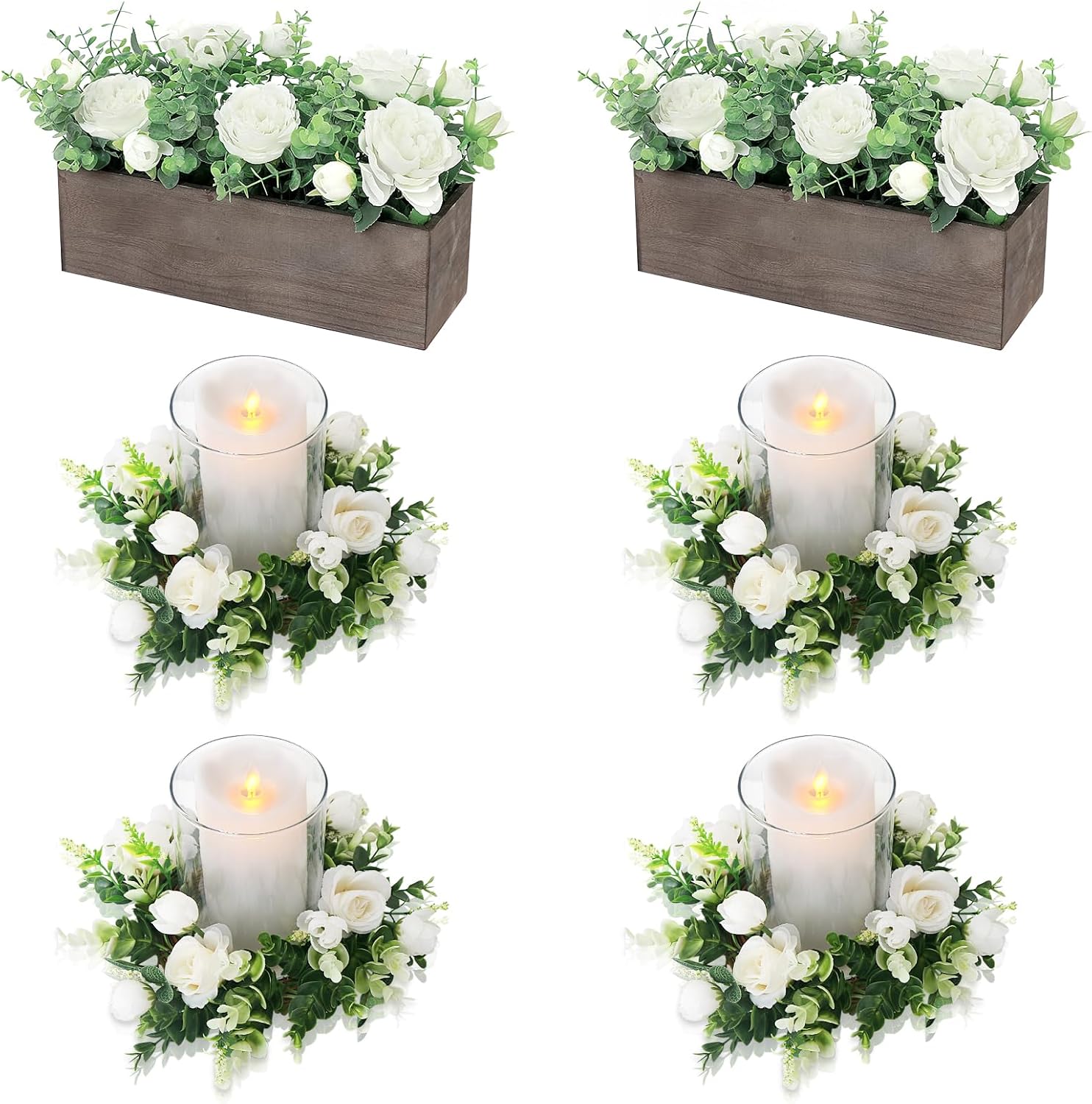 Amazon.com: Acmee Centerpieces for Table - White Flower Candle Rings ...