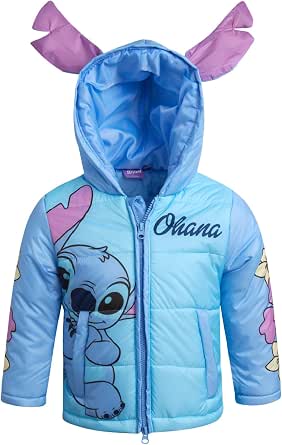 Amazon.com: Disney Lilo & Stitch Girls Puffer Jacket - Quilted Zip Up ...
