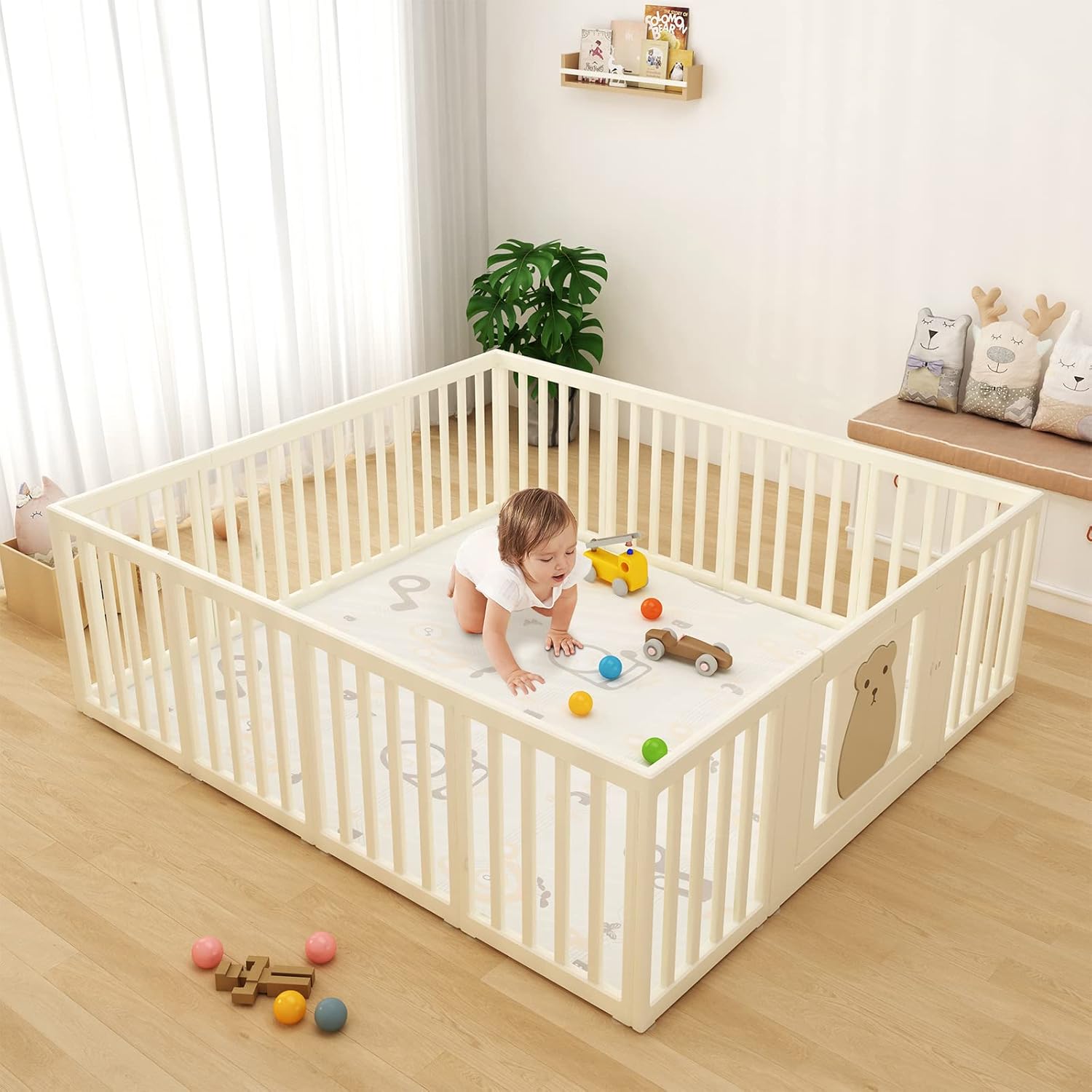 Amazon.com : BanaSuper Baby Playpen 79" x 71" with Play Mat 14 Panels ...